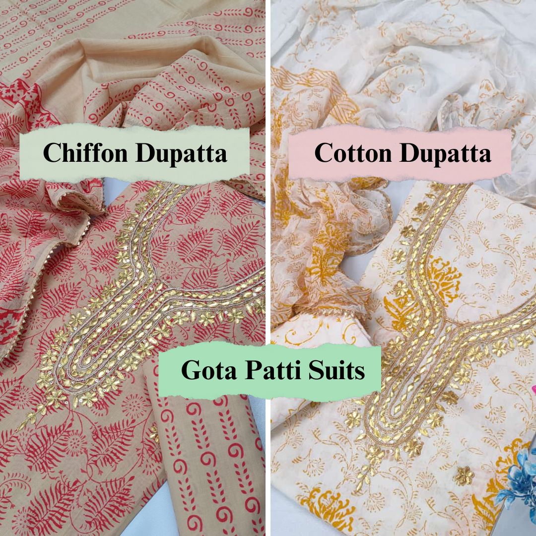 Gota Patti Suit with Cotton & Chiffon Dupatta – The Street Pal
