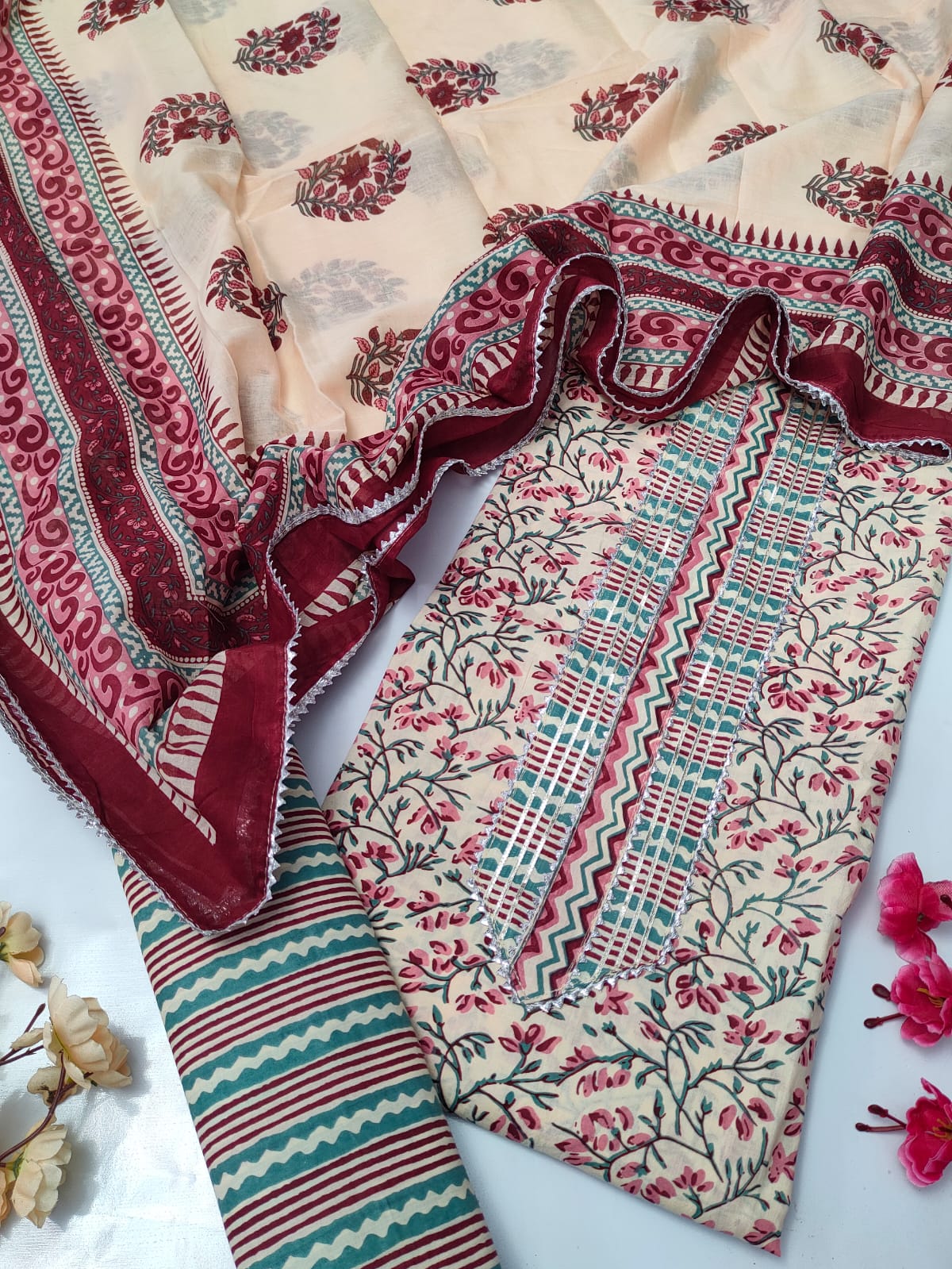 Tie Work Suit Set with Cotton Dupatta - TSPSMTWVJ11 – The Street Pal